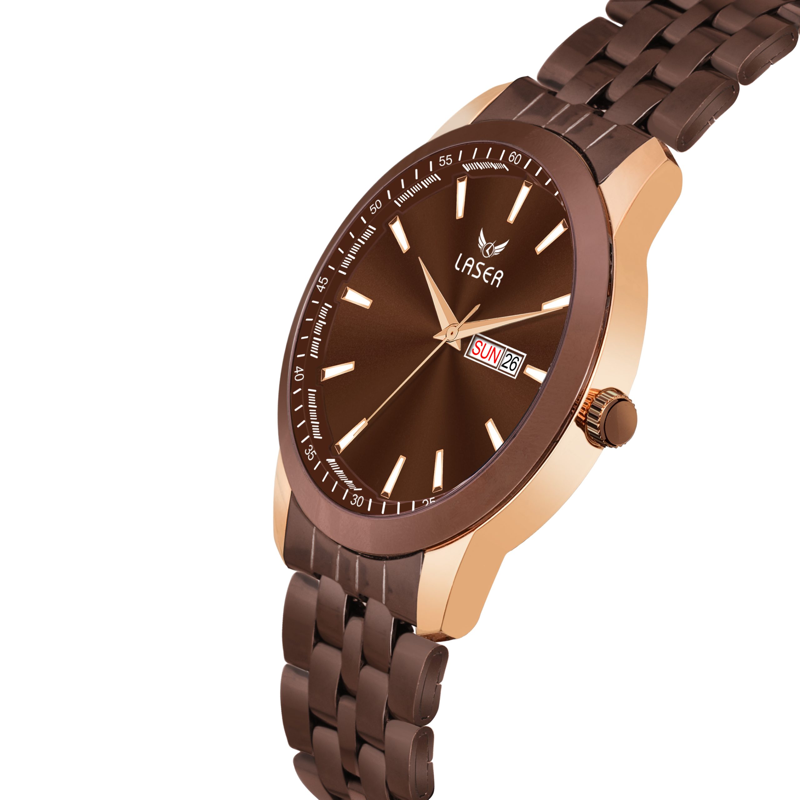 LASER Rose Brown DAY-DATE MENS WATCH - Laser Watches