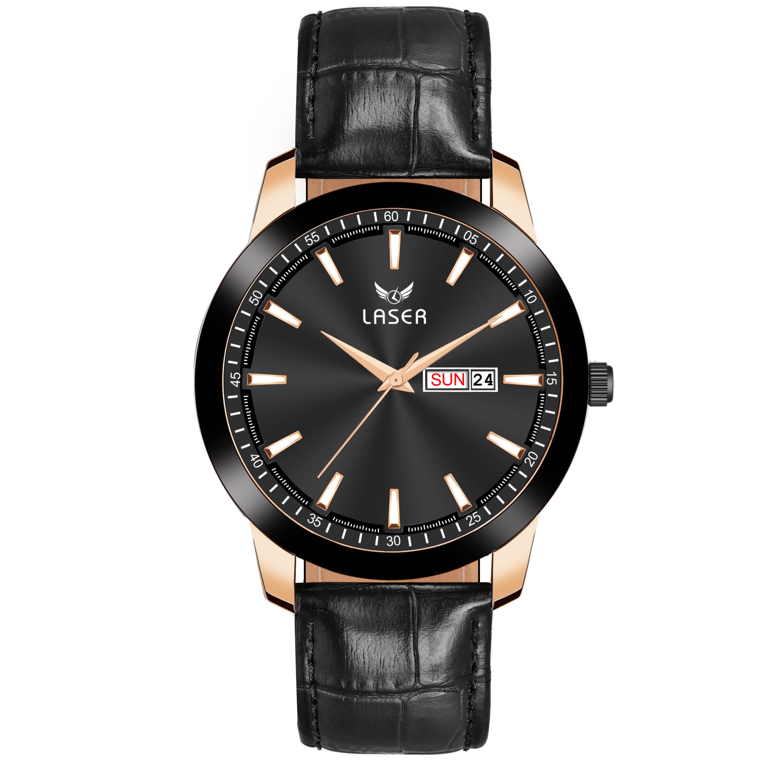 LASER ROSE Black DAY/DATE MENS WATCH - Laser Watches