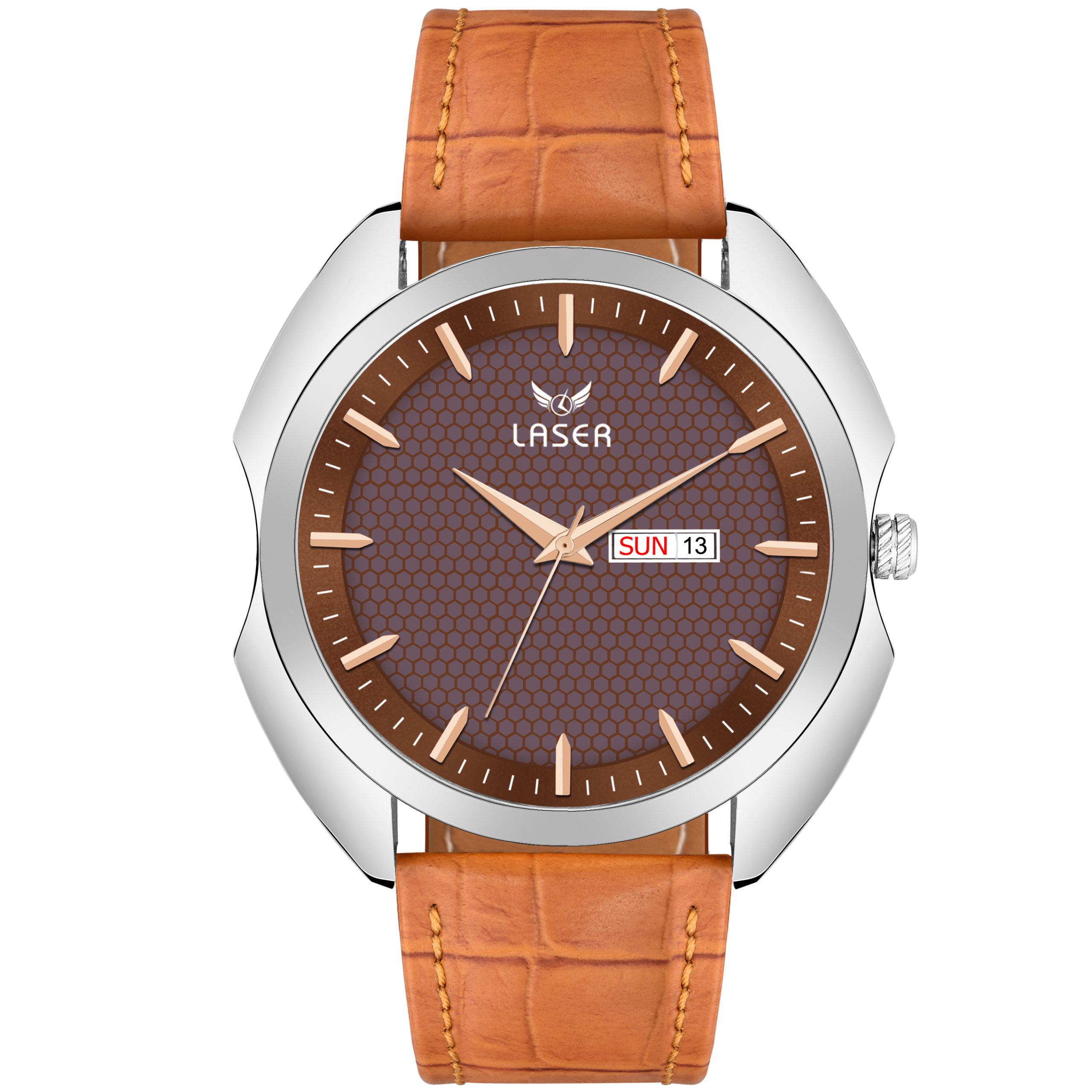 LASER Silver Brown DAY/DATE MENS WATCH - Laser Watches