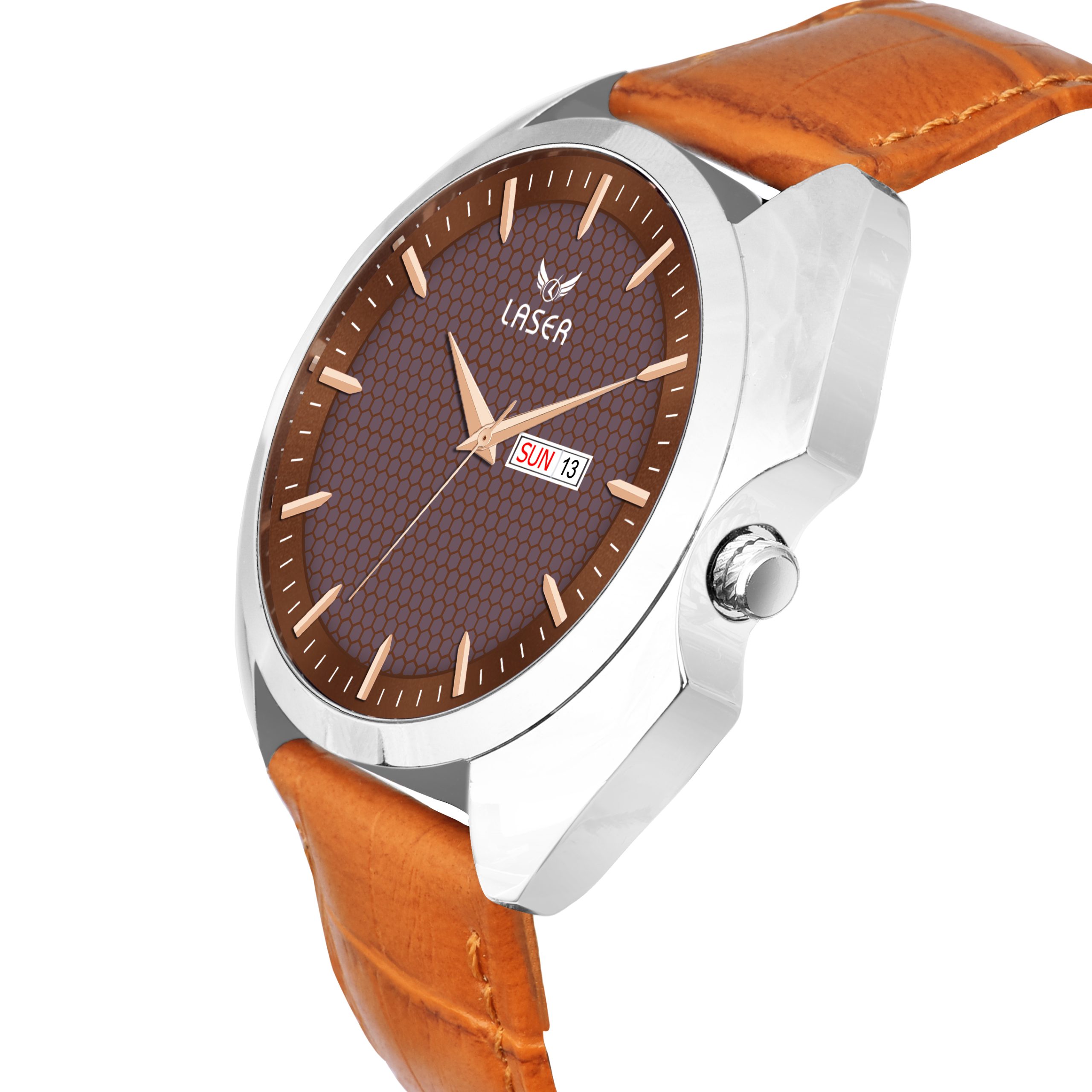 LASER Silver Brown DAY/DATE MENS WATCH - Laser Watches