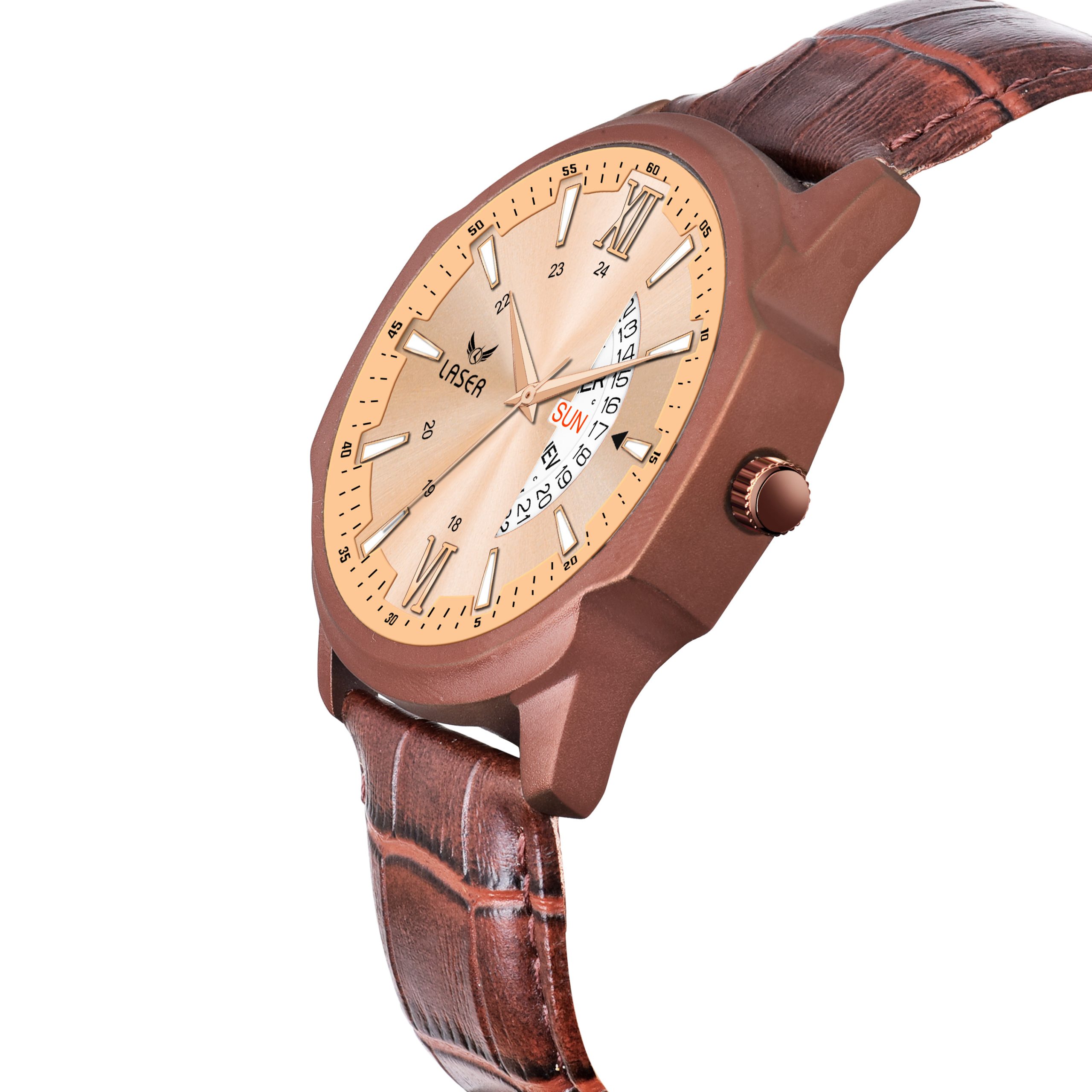 LASER Brown Rose Gold DAY/DATE MENS WATCH - Laser Watches